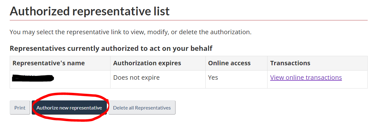 CRA add authorized representative guide